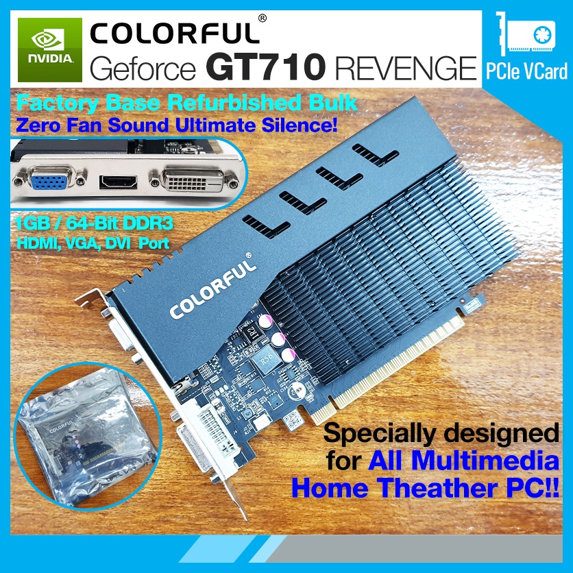 Colorful Geforce GT710 NF 1GD3-V HDMI VGA DVI - Fanless Zero sound ...