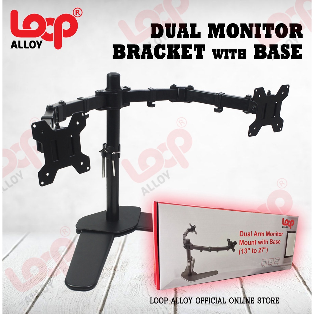 Loop ALLOY Dual Arm Mount Monitor Bracket With Base For 18-27 Monitors ...