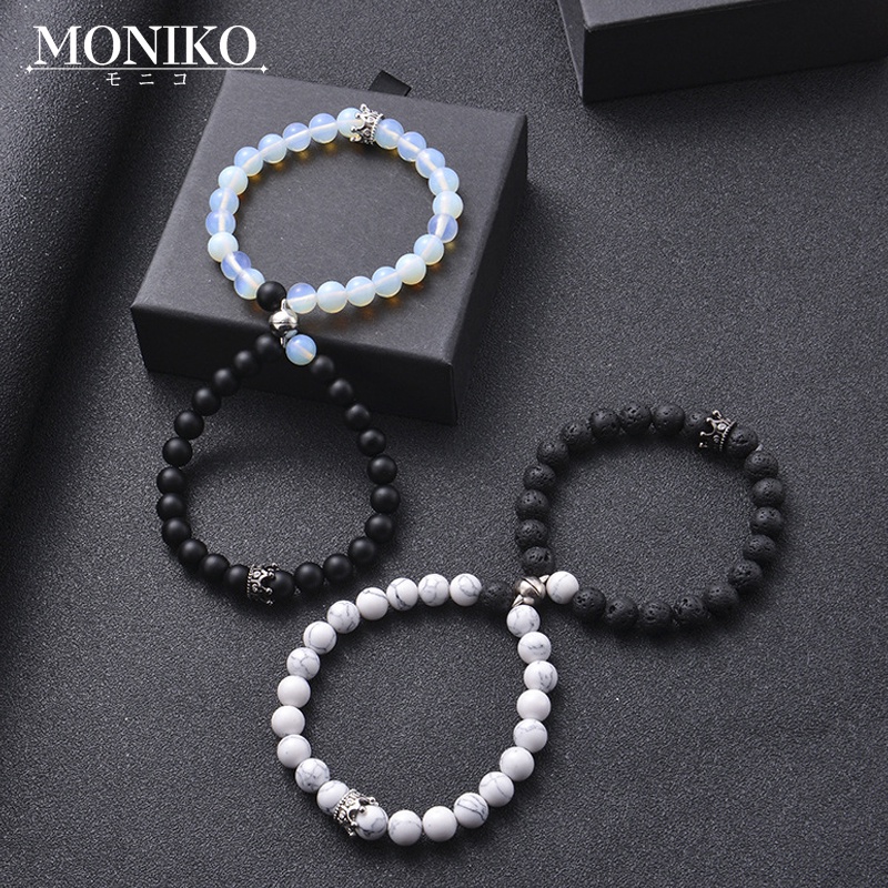 MONIKO Original Design 2pcs/set Moonstone and Obsidian Couple Bracelet ...