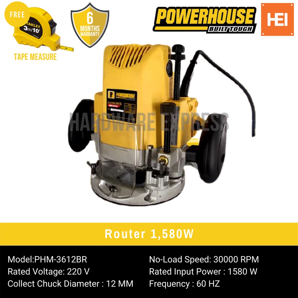 POWERHOUSE Router 1,580W (PHM-3612BR) - FREE STANLEY TAPE MEASURE ...