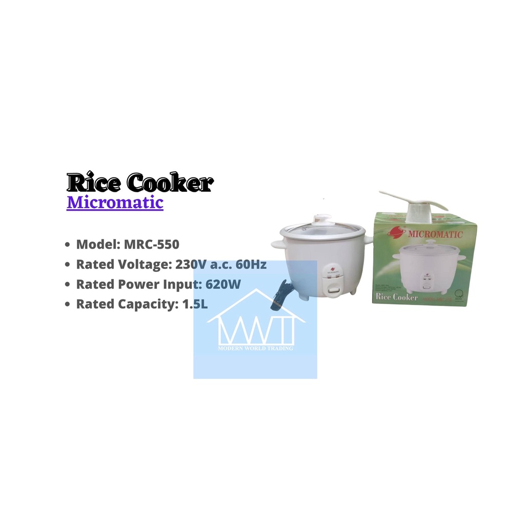 Micromatic MRC-550 Rice Cooker 1.5L 230V 620W White | Shopee Philippines