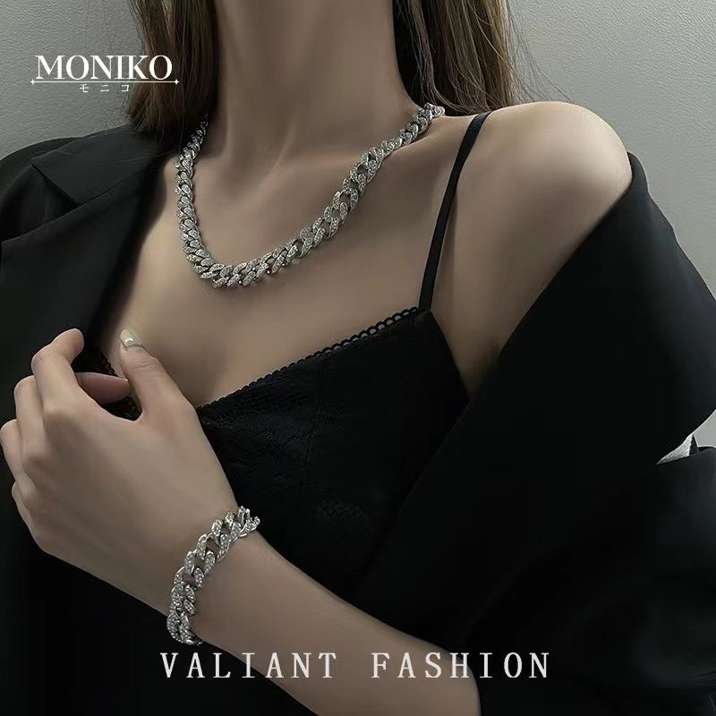 MONIKO Hiphop Street Fighter Full Diamonds Cuban Necklace&Bracelet For Man/Women | Shopee ...