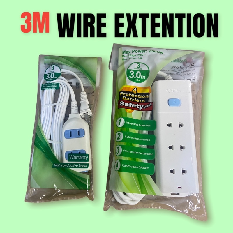 Wire EXTENTION 3.0m x 3 sockets (2 designs available) sold per Pc ...