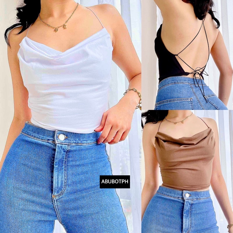 PENNY Cowlneck String Backless Top | Shopee Philippines