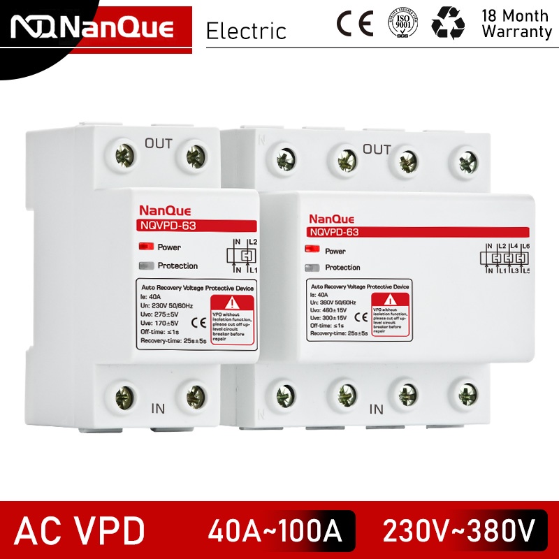 40A 63A 100A Over Voltage and Under Voltage Protective Device Single Three Phase Higher Lower ...