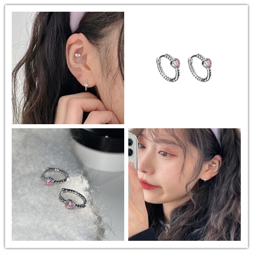 Cod Qipin Korean Ear Circle Niche Love Pink Rhinestone Zircon Twist ...