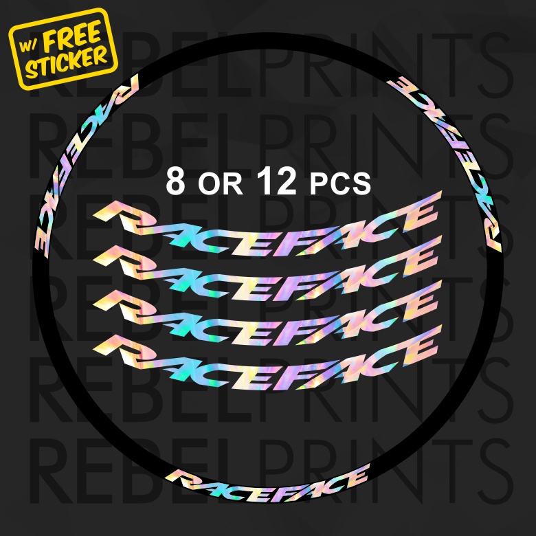 RACEFACE (8 or 12 pcs) Holographic Wheel Rim Sticker Decal Vinyl for ...