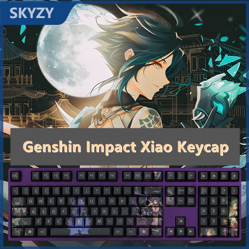 Genshin Impact Xiao Keycaps Cherry Profile Blackened Anime PBT Dye Sub ...