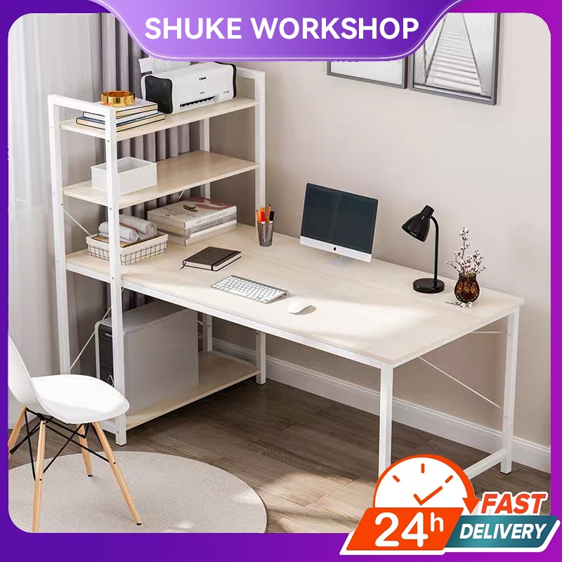 SKE Computer Desk with Bookshelf Home Office Desk 120*55*110cm Wood and ...