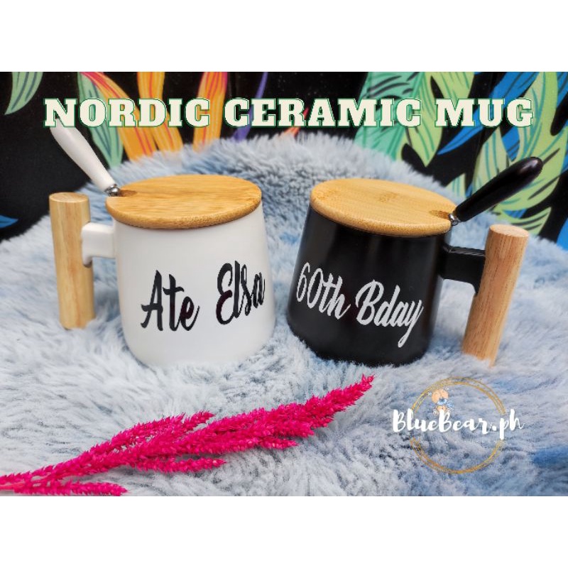 Personalized Minimalist Nordic Ceramic Coffee Mug Set (with Bamboo Lid ...