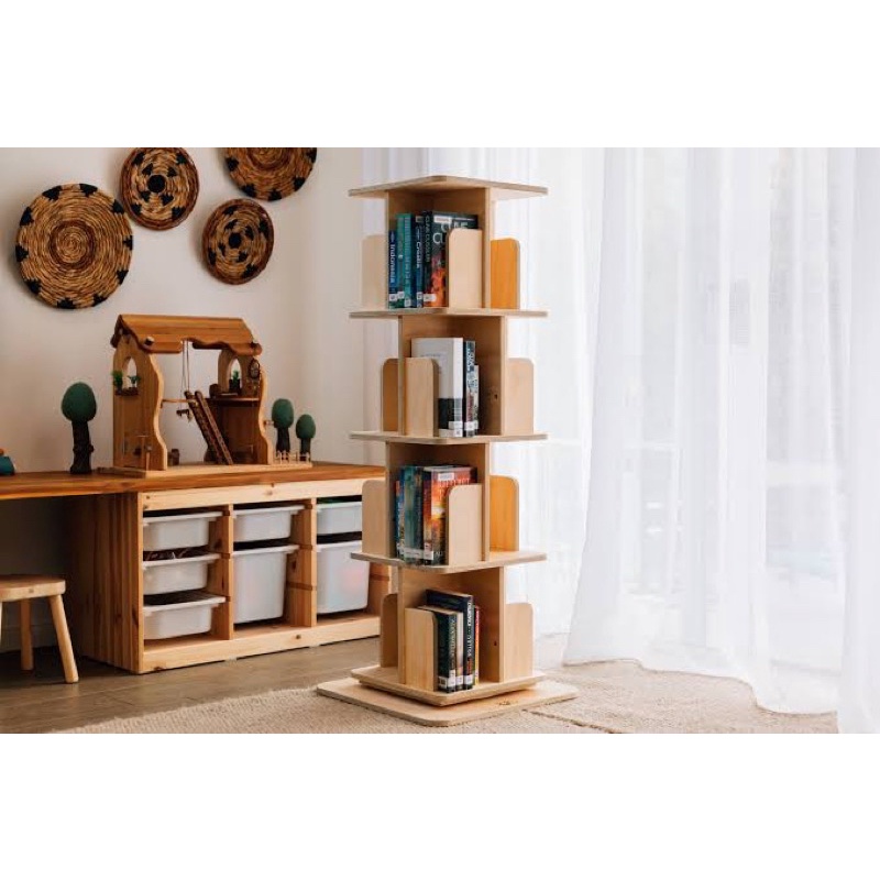 Wooden Square Four Level Type Rotating Bookshelf Laminated | Shopee ...