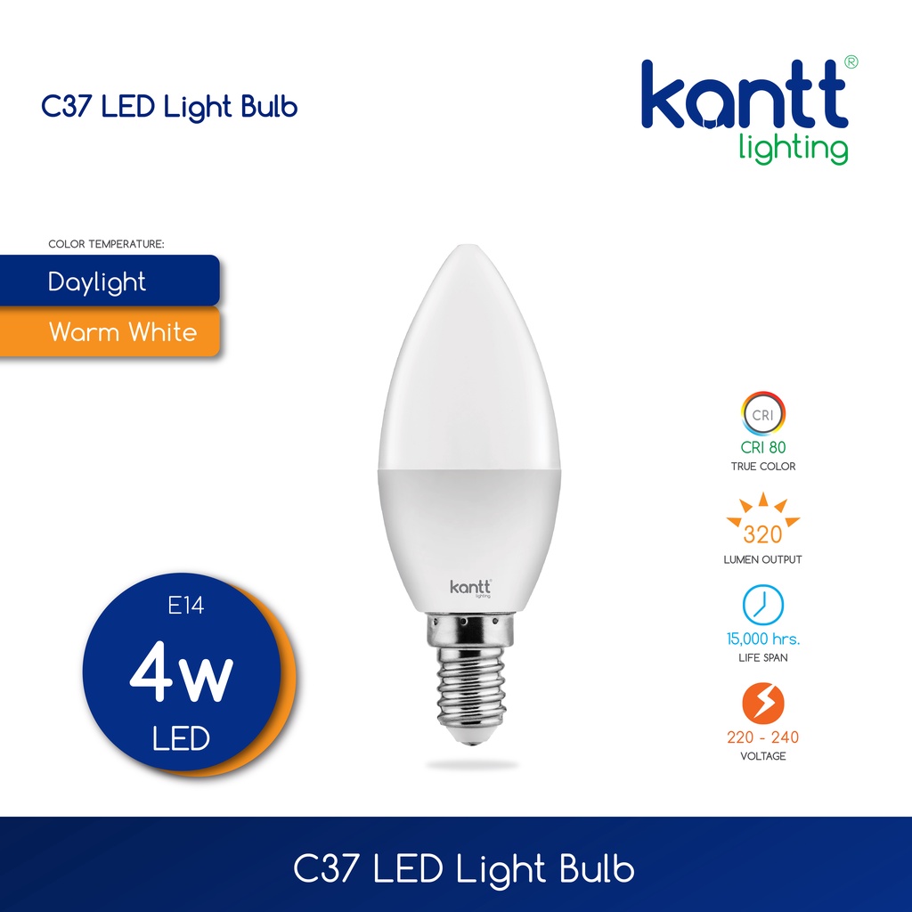 Kantt Lighting E14 Candle LED Light Bulb - 4W (Daylight & Warm White ...