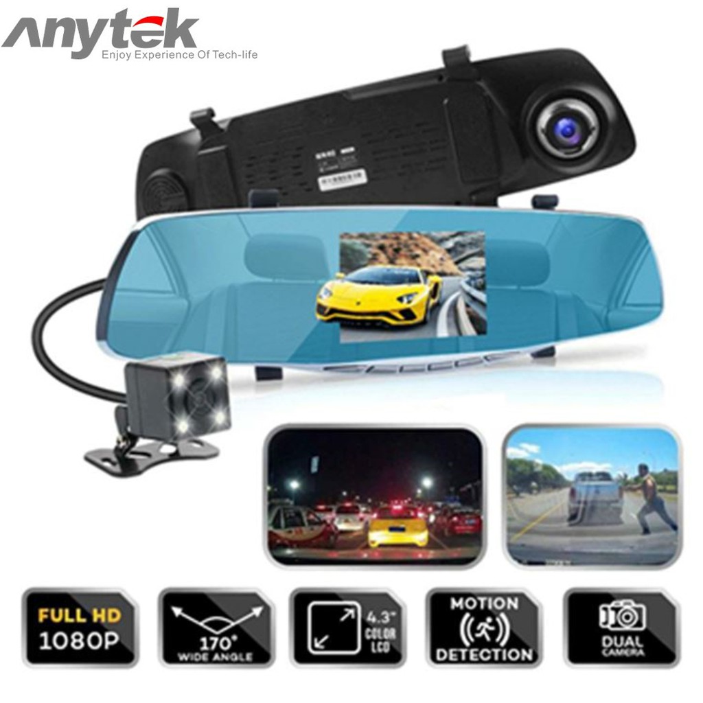 Anytek X3 4.3 Inch HD Car View Mirror Dash Camera Recorder | Shopee ...