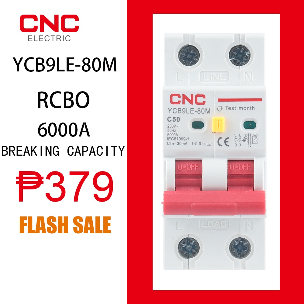 CNC YCB9LE-80M 2P 230V RCBO MCB 30mA Residual Current Circuit Breaker ...