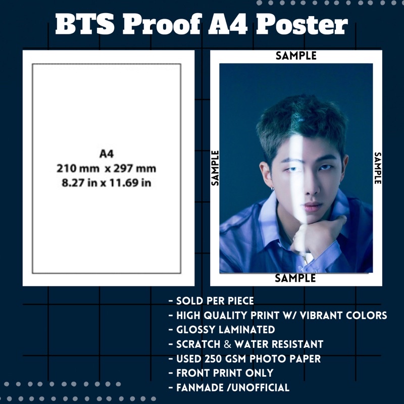BTS PROOF A4 POSTER | FANMADE UNOFFICIAL LAMINATED | RM JIN SUGA JHOPE ...