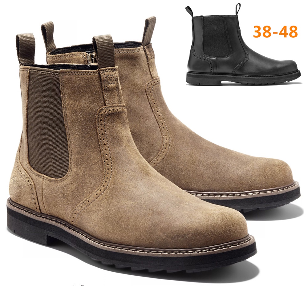 Hand Scrub Slip-On High Top Men's Boots Casual Black Chelsea Boots ...