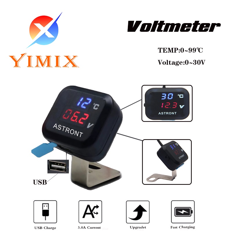 Motorcycle Voltmeter voltage and temperature two in one with USB ...