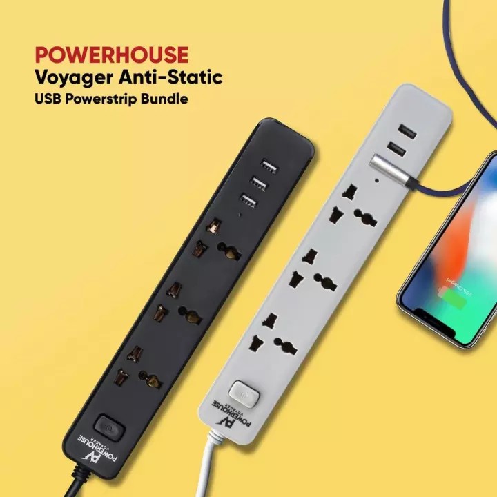 Powerhouse Voyager Extension 3 USB Ports + 3 Plugs Smart Antistatic ...
