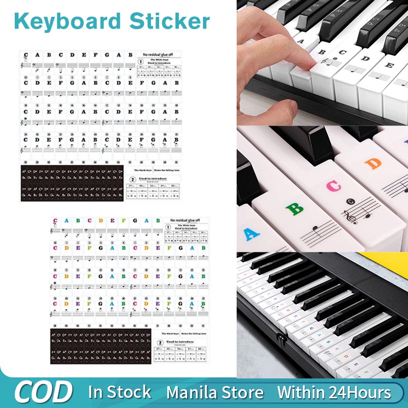 Piano Keyboard Stickers for 88/61/54/49/37 Key Removable Color Piano ...