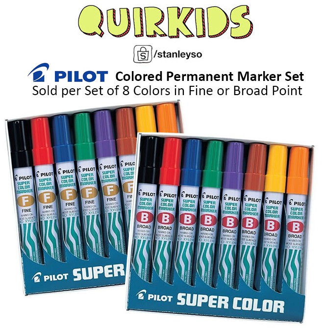 Pilot Super 8 Color Set Permanent Marker Fine or Broad Xylene Free ...