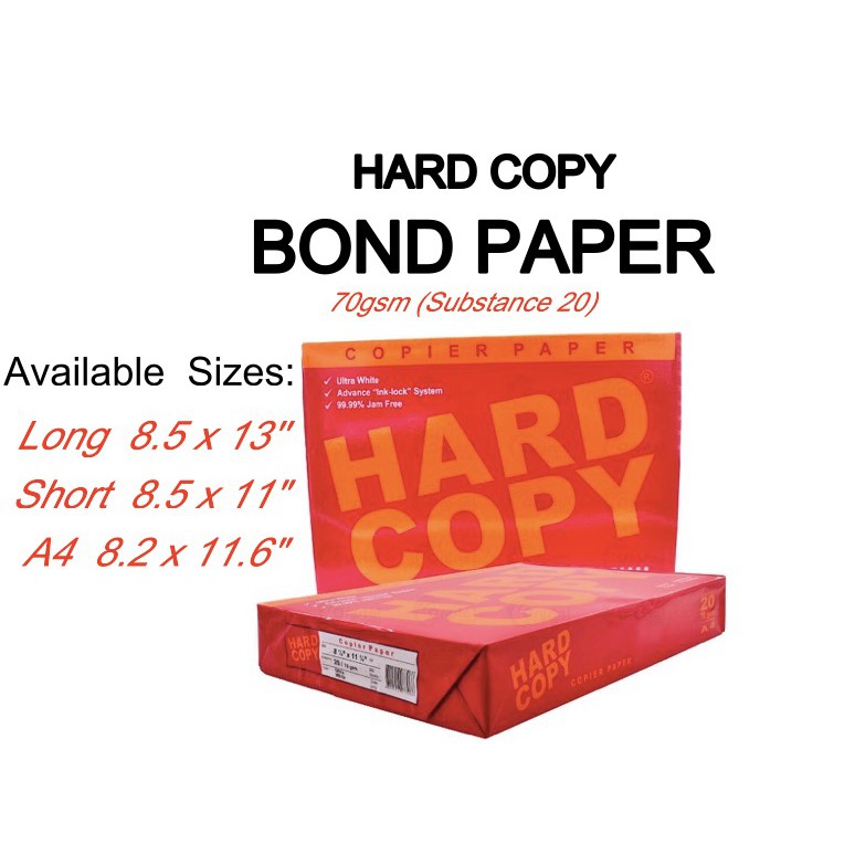 Hard Copy Bond Paper Short A4 Long 70gsm 500 Sheets Shopee Philippines