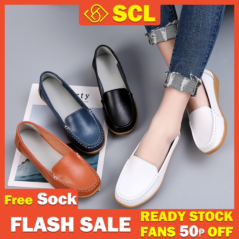 [SCL] Women's Casual Loafers Slip-on Shoes Genuine Cow Leather Flat ...