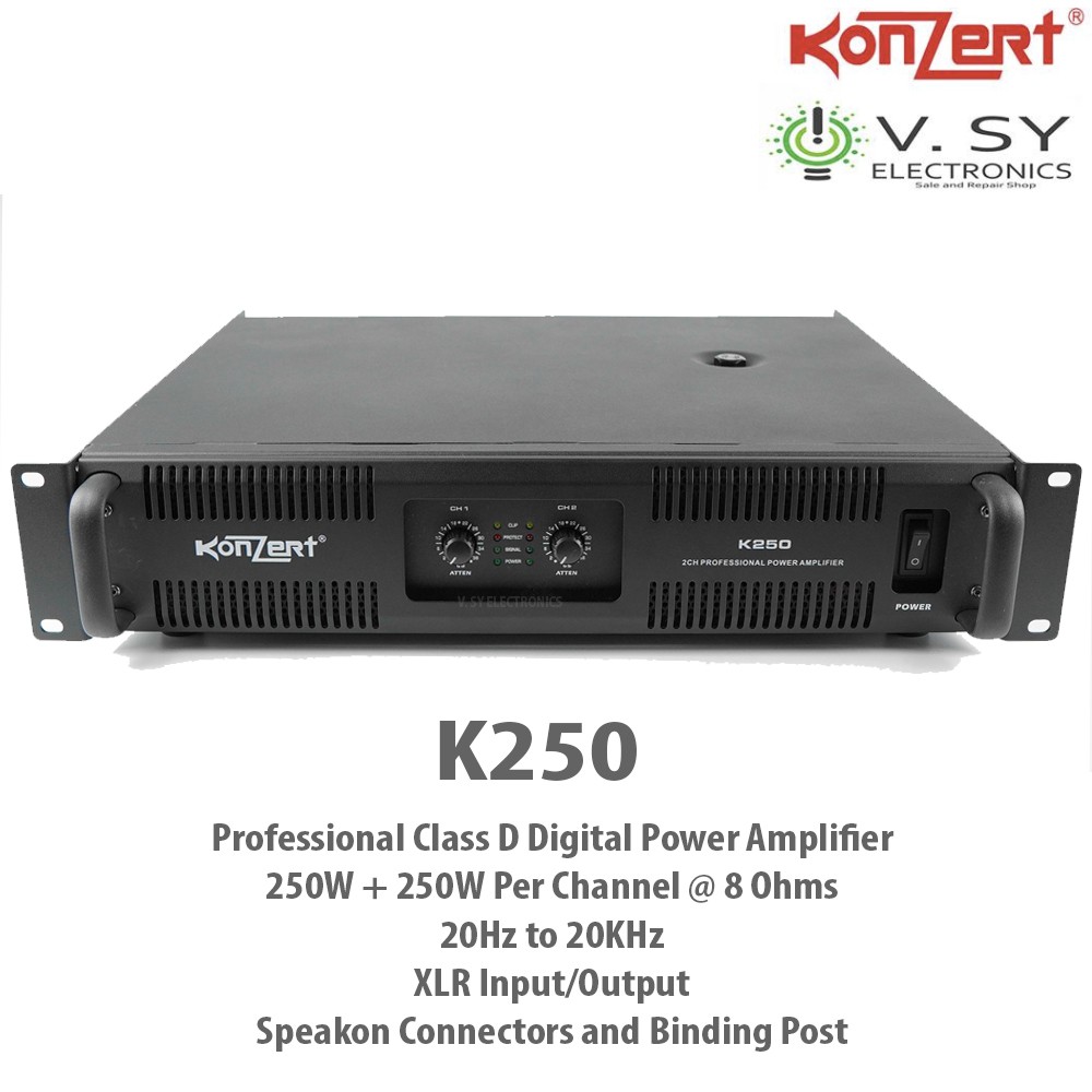 Original Konzert K250 250W x 2 RMS Professional Class D Digital Power Amplifier K 250 K-250 ...