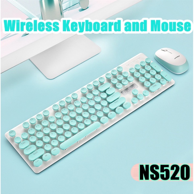 N520 Retro Style Wireless Keyboard and Mouse Combo Mechanical Silent ...