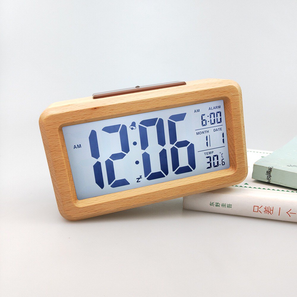 Table clock alarm clock digital clock real wood house, big screen ...
