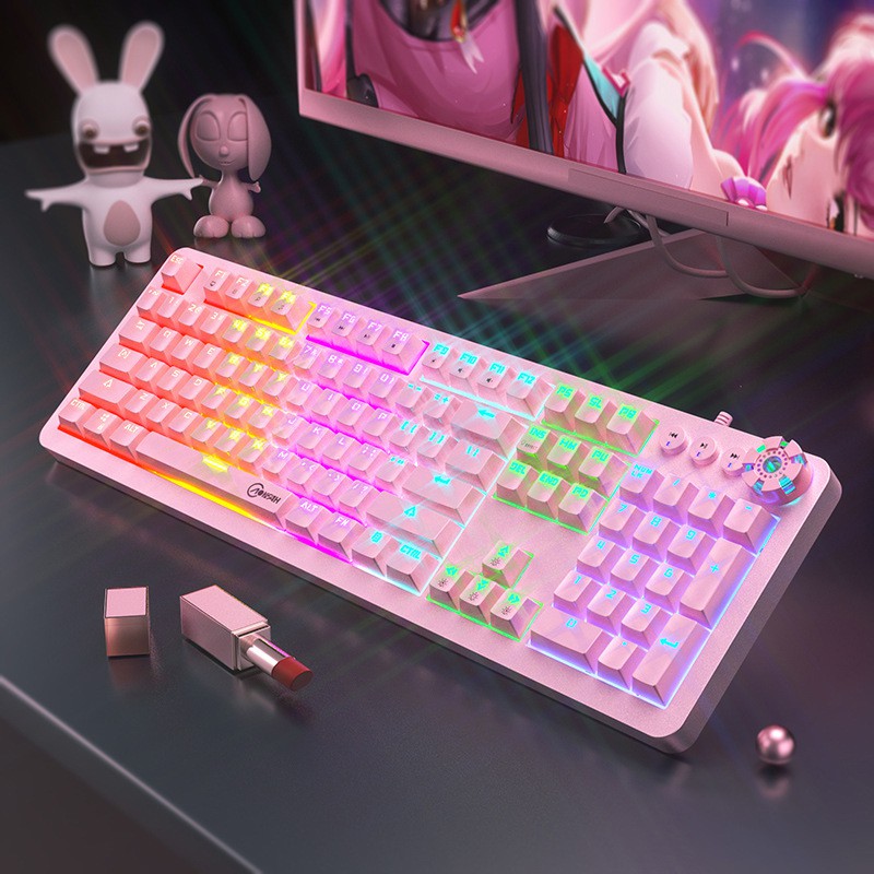 Girl pink real keyboard game keyboard keyboard real mechanical keyboard ...