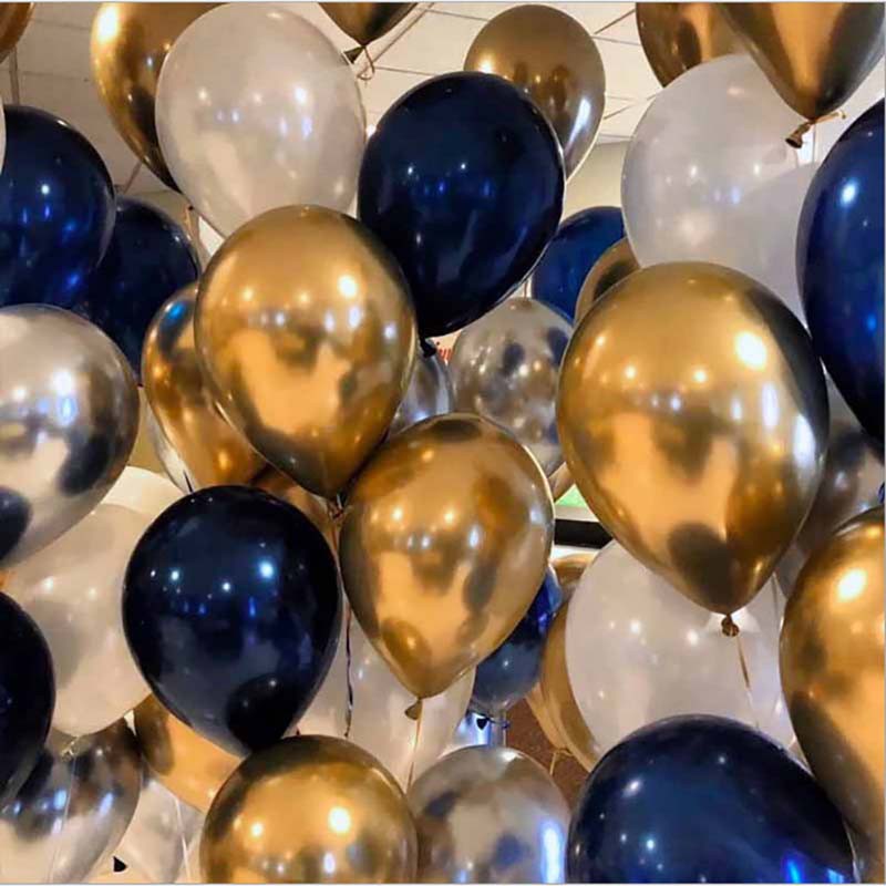 【10pcs】Ready Stock Metal Gold Silver Balloons Ink Blue Latex Balloon ...