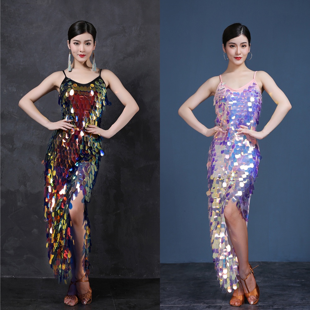 &Sexy Women Big Sequin Latin Dance Dress Ladies Latin Dancing Costumes ...