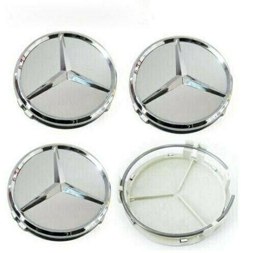 4 Chrome Star For Mercedes Benz Wheel Center Caps Emblem Wreath Hubcaps ...