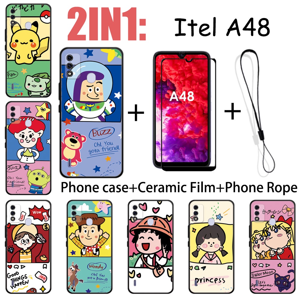 2 IN 1 Itel A48 Case with Tempered Glass Ceramic Film Screen Protector ...