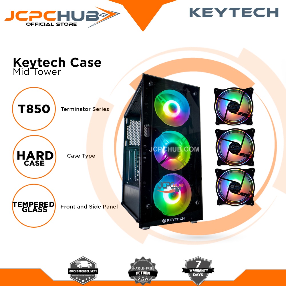 Keytech Computer Case T850 Mid Tower Casing Tempered Glass ATX Gaming ...
