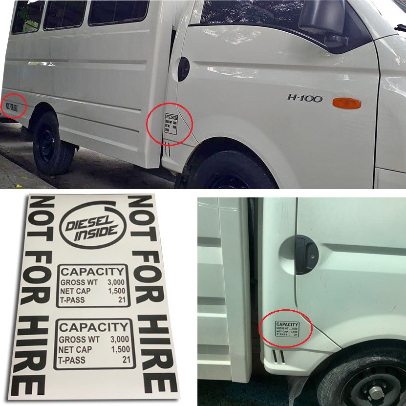 Hyundai H100 Van Car Sticker set Capacity Diesel and Not For Hire ...