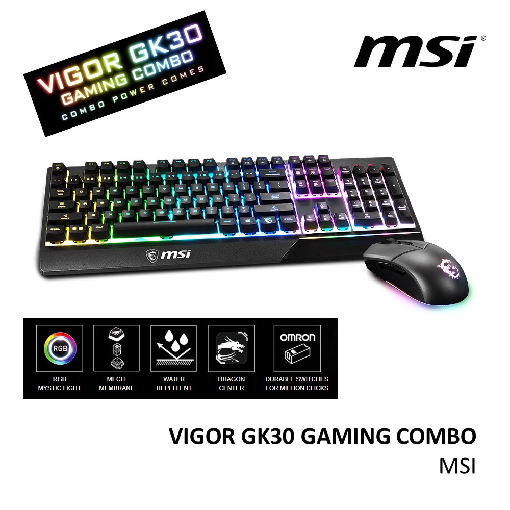 MSI VIGOR GK30 GAMING COMBO KEYBOARD MOUSE RGB MYSTIC LIGHT | Shopee ...