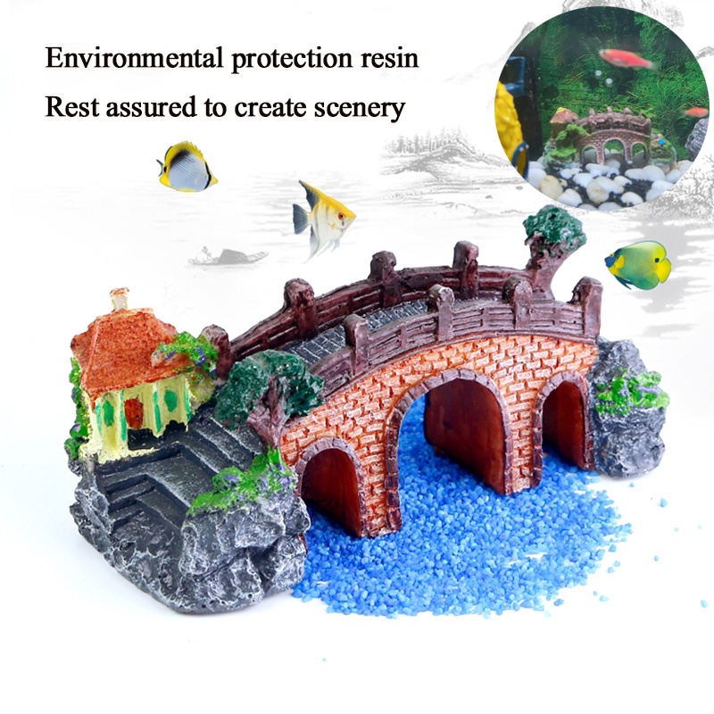 1pcs Aquarium Resin Bridge Bridge Landscape Ornament Pavilion Tree Fish ...