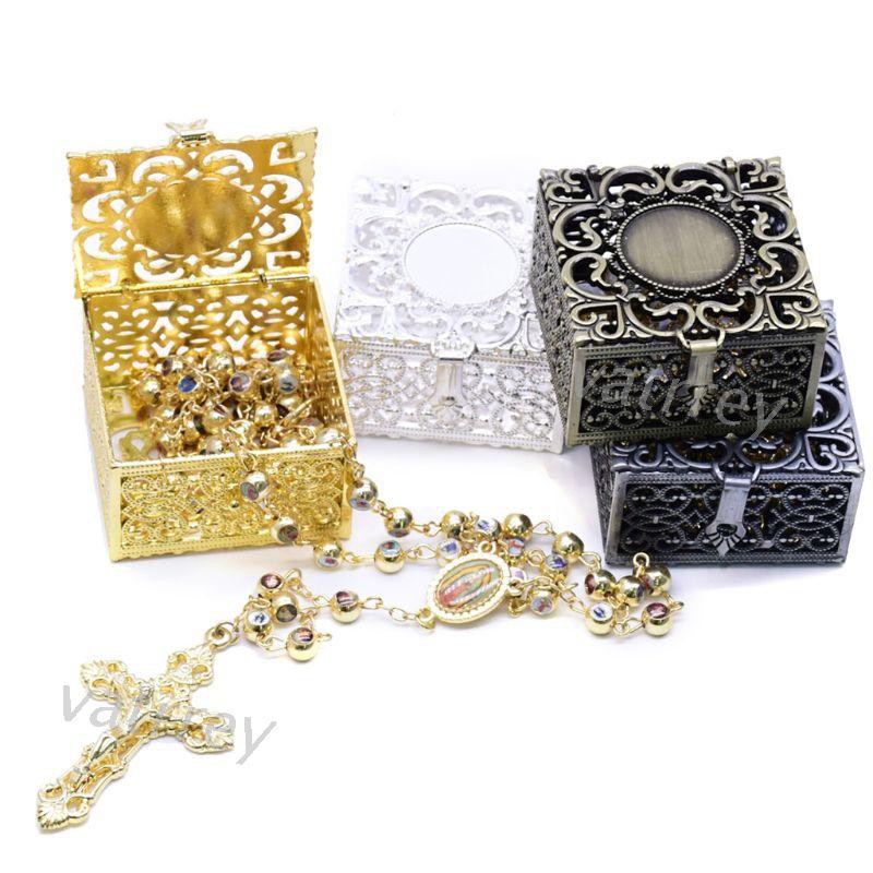 VA Rosary Bead Box Necklace Metal Christian Catholic Religious Jewelry ...