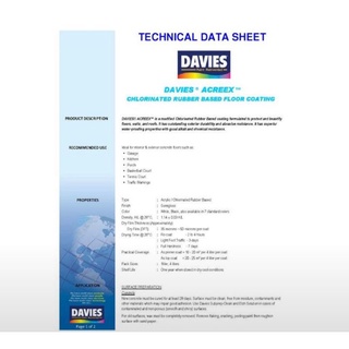 DAVIES ACREEX RUBBERIZED FLOOR COATING CHLORINATED RUBBER BASE, TOPCOAT ...