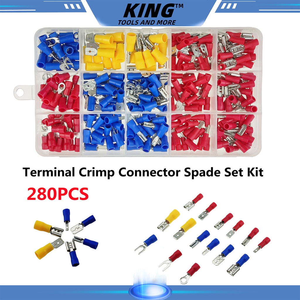 280Pcs Insulated Wire Cable Terminal Crimp Connector Spade Set ...