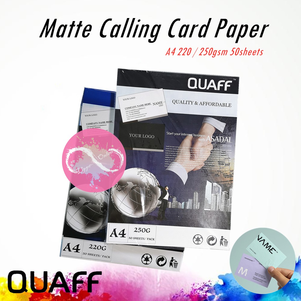 Quaff Double sided Calling Card Paper 220 | 250 GSM A4 White 50 Sheets ...