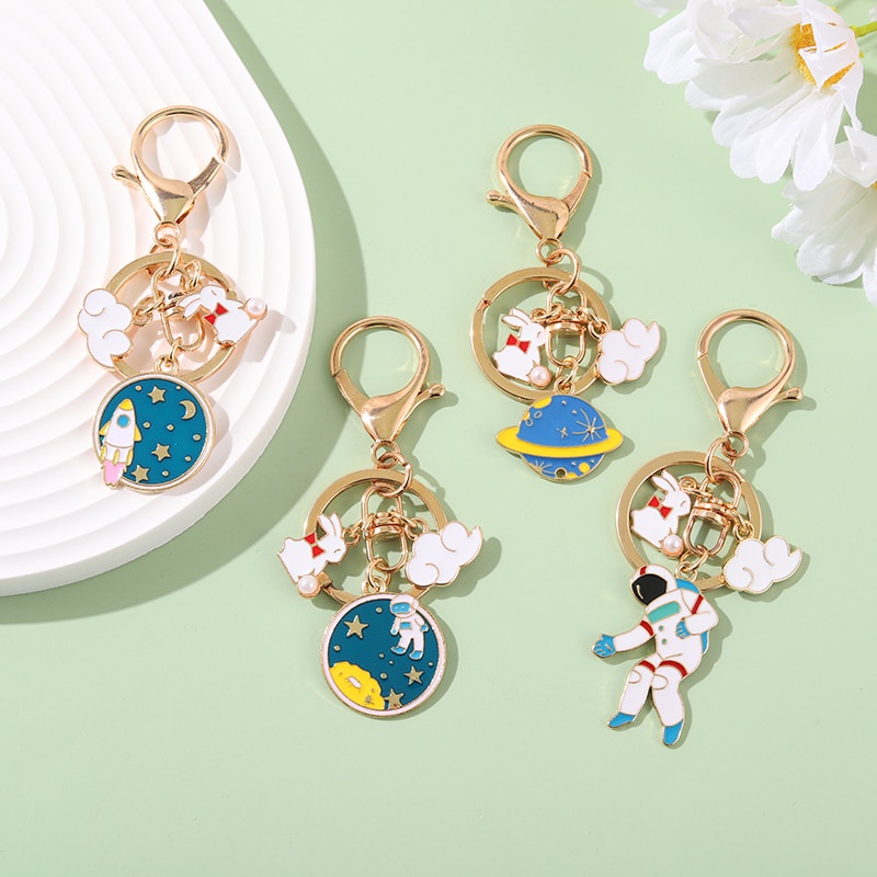 Astronaut Keychain Bunny Rocket Moon Cloud Charm Key Chain Keyring Men ...