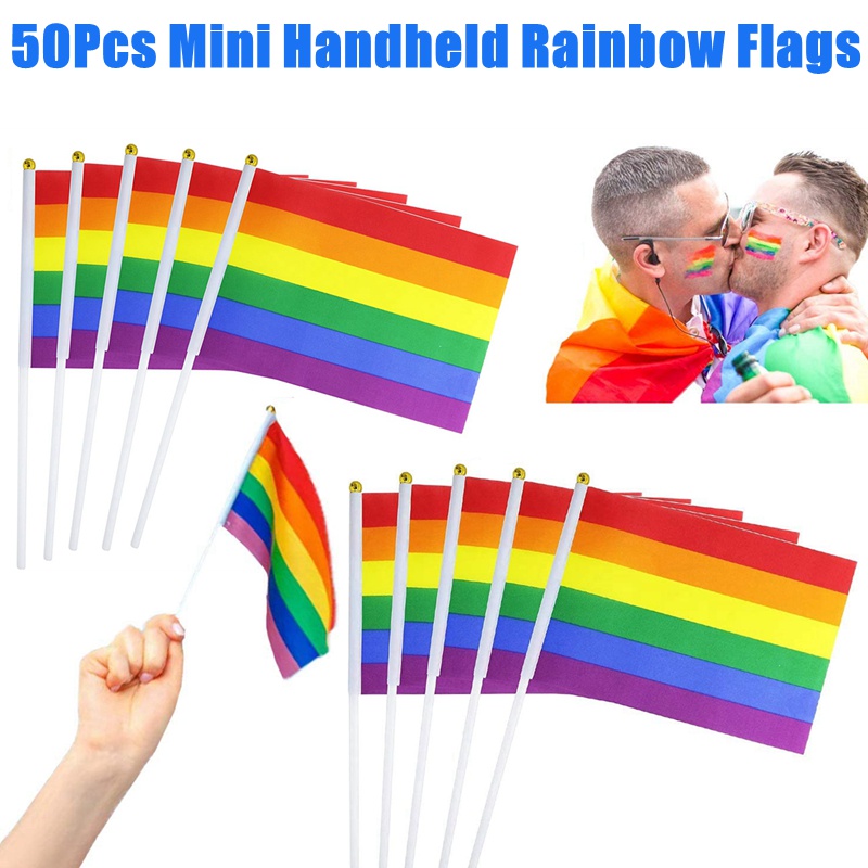 50pcs Gay Pride Flags Handheld Rainbow Flags Small Mini Gay Pride Flags