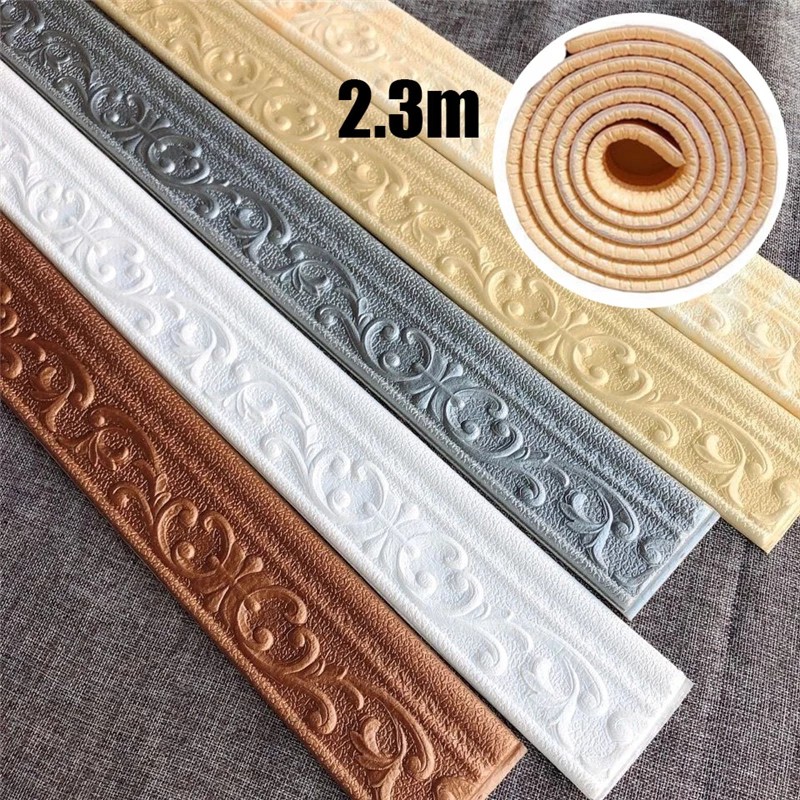 3d Pattern Embossed Foam Baseboard Wall Sticker 2 3m Self Adhesive