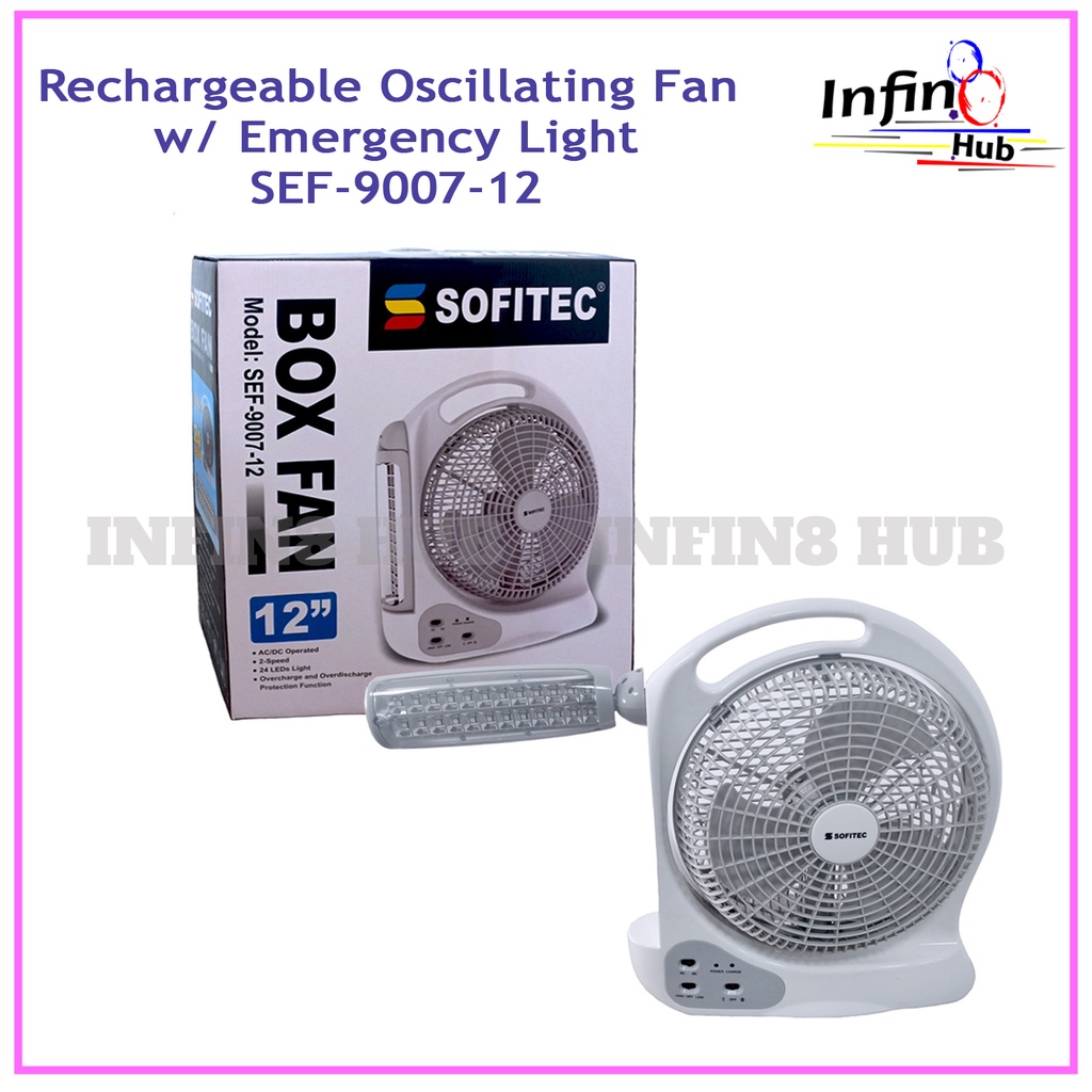Sofitec SEF-9007-12 Rechargeable Oscillating Desk Fan w/ Emergency ...