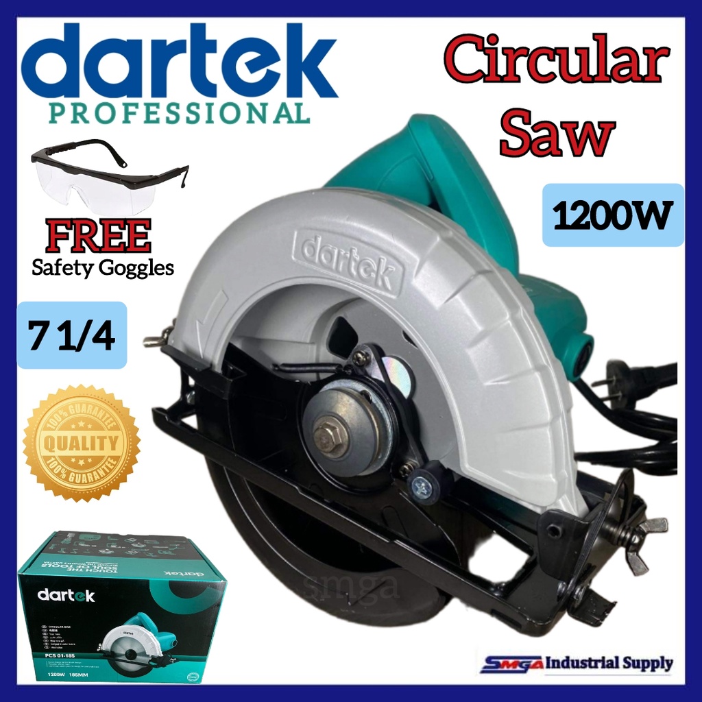 DARTEK Circular Saw 1200W PCS01-185 (FREE Safety Goggles) | Shopee ...