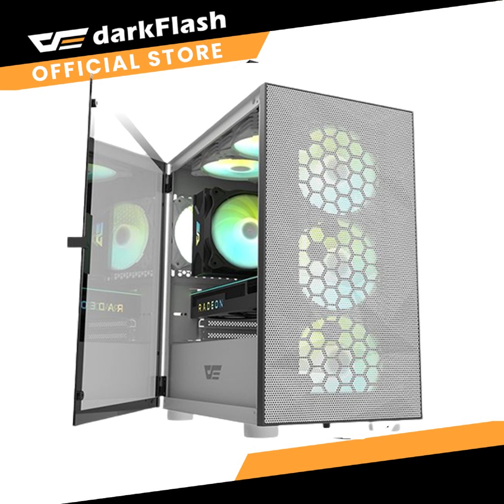 darkFlash DLM 21 White MESH version Door Opening of Tempered Glass LUXURY M-ATX Gaming Case ...