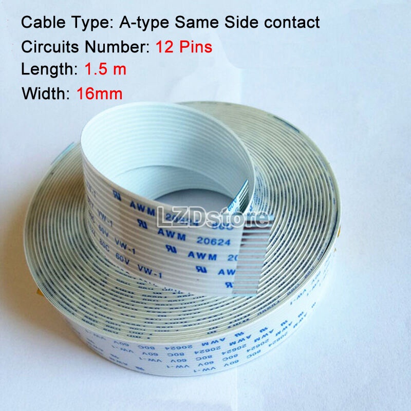 1pc FPC Ribbon Flexible Flat Cable Pitch 1.25mm Length 1500mm A-type ...