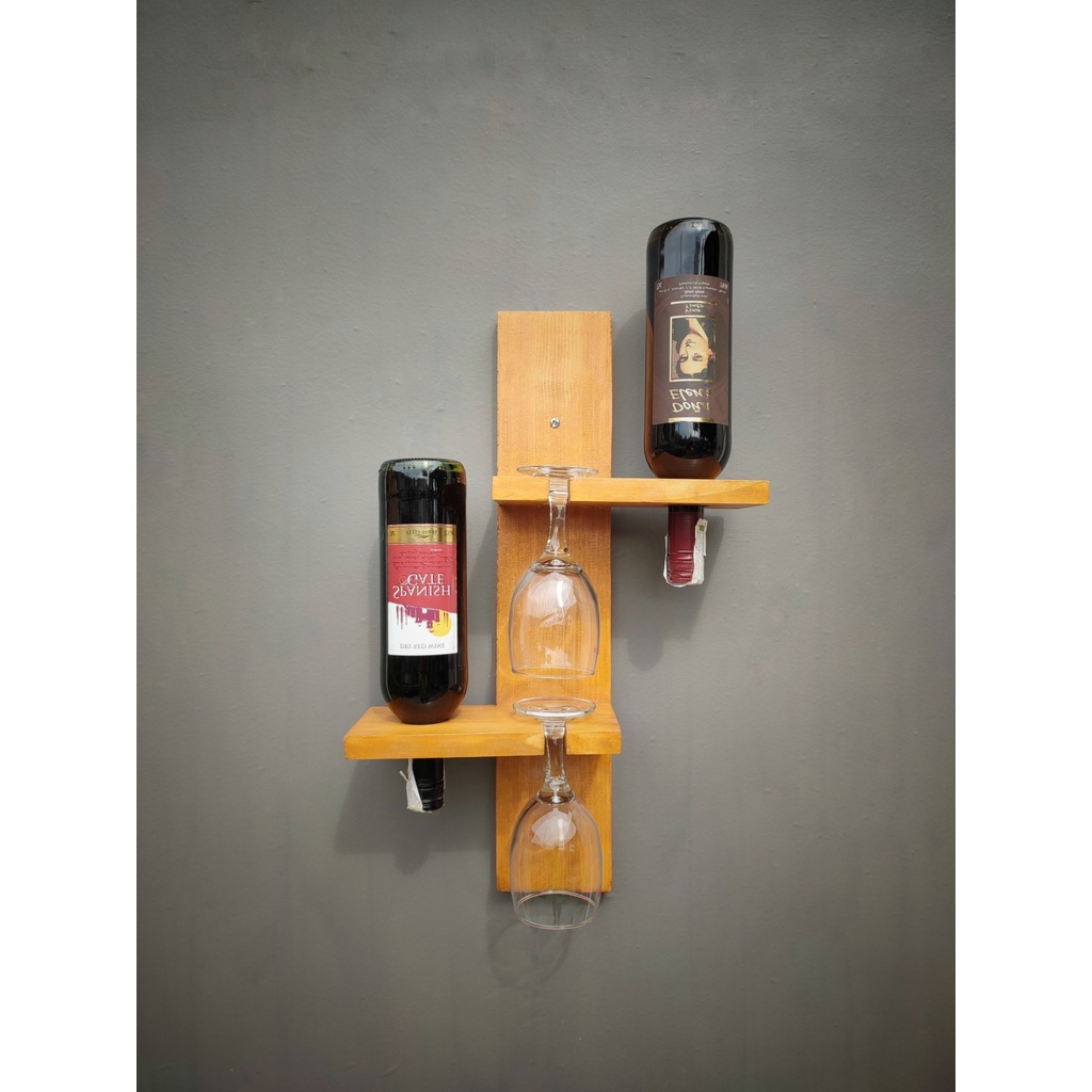 2-Wine Wall-mounted Wooden Hanging Wine Rack | Shopee Philippines